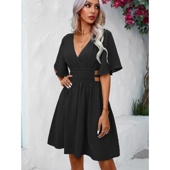 Dresses | Boho Cut Out Waist Butterfly Sleeve Mini Dress Black | Poshmark